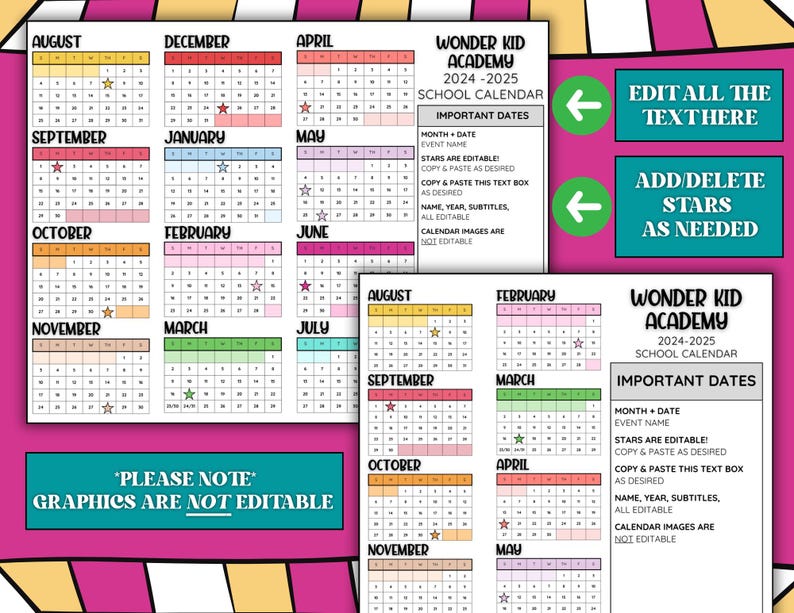 2024-2025 Editable School Year Calendar Printable Template Instant ...