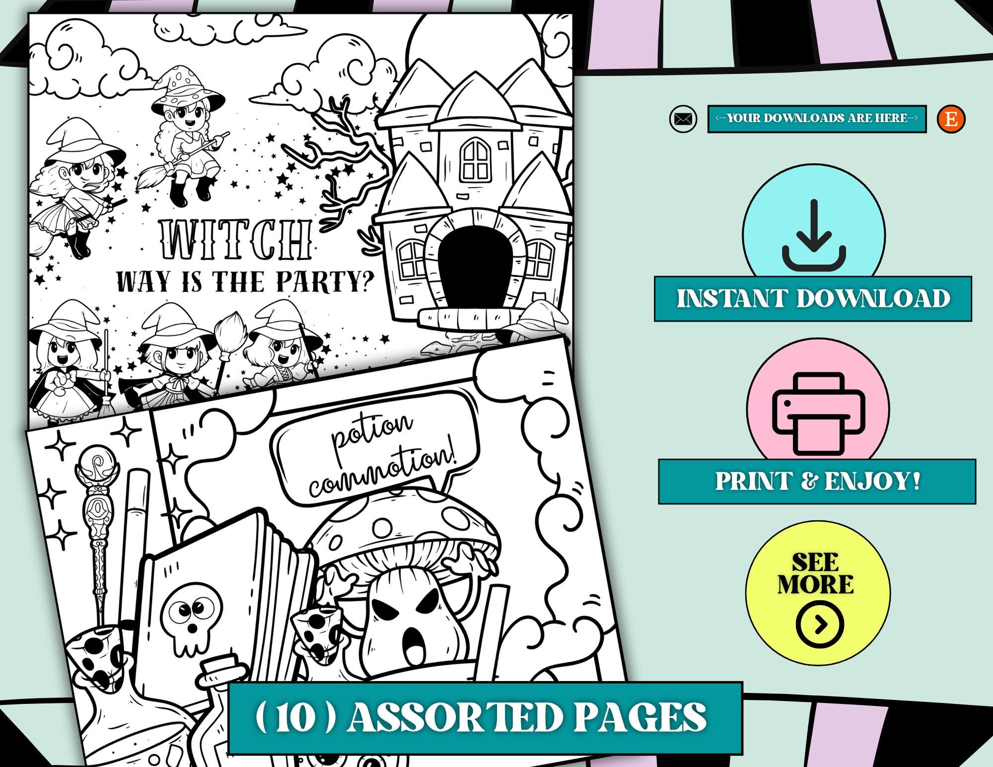 10 Halloween Coloring Pages for Kids Halloween Party Activity Printable ...