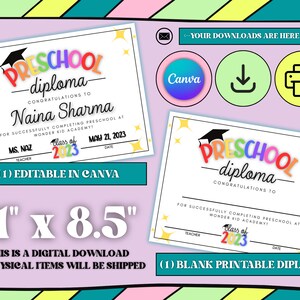 Editable Preschool Diploma Template Instant Download - Etsy