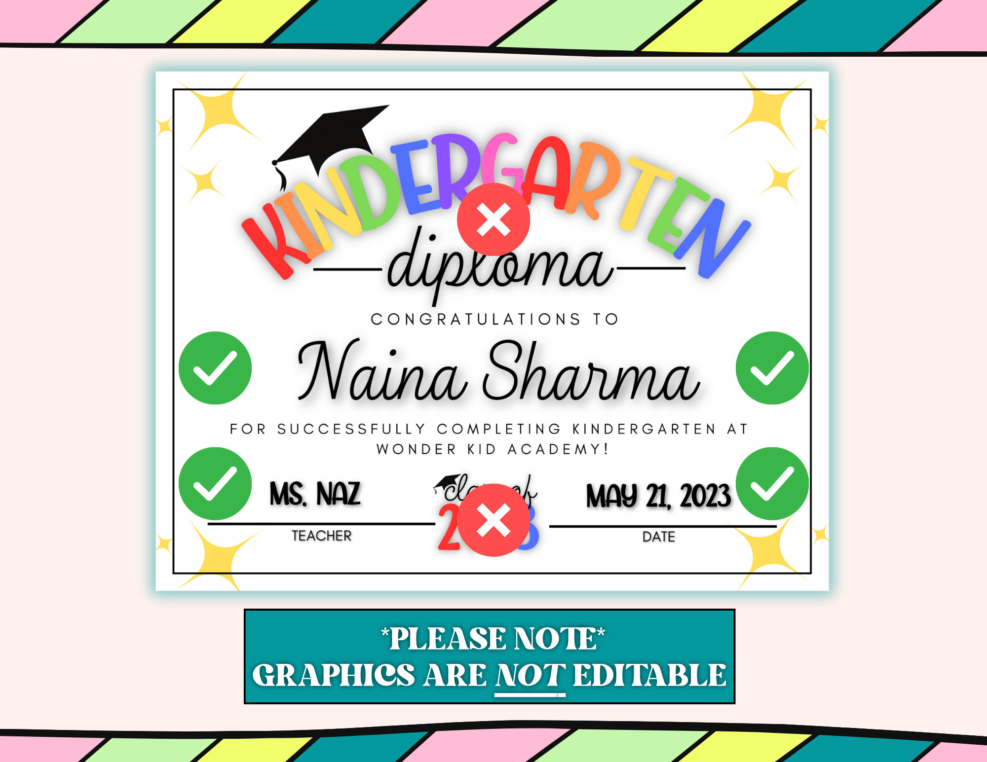 Editable Kindergarten Diploma Template, Instant Download, Kindergarten ...