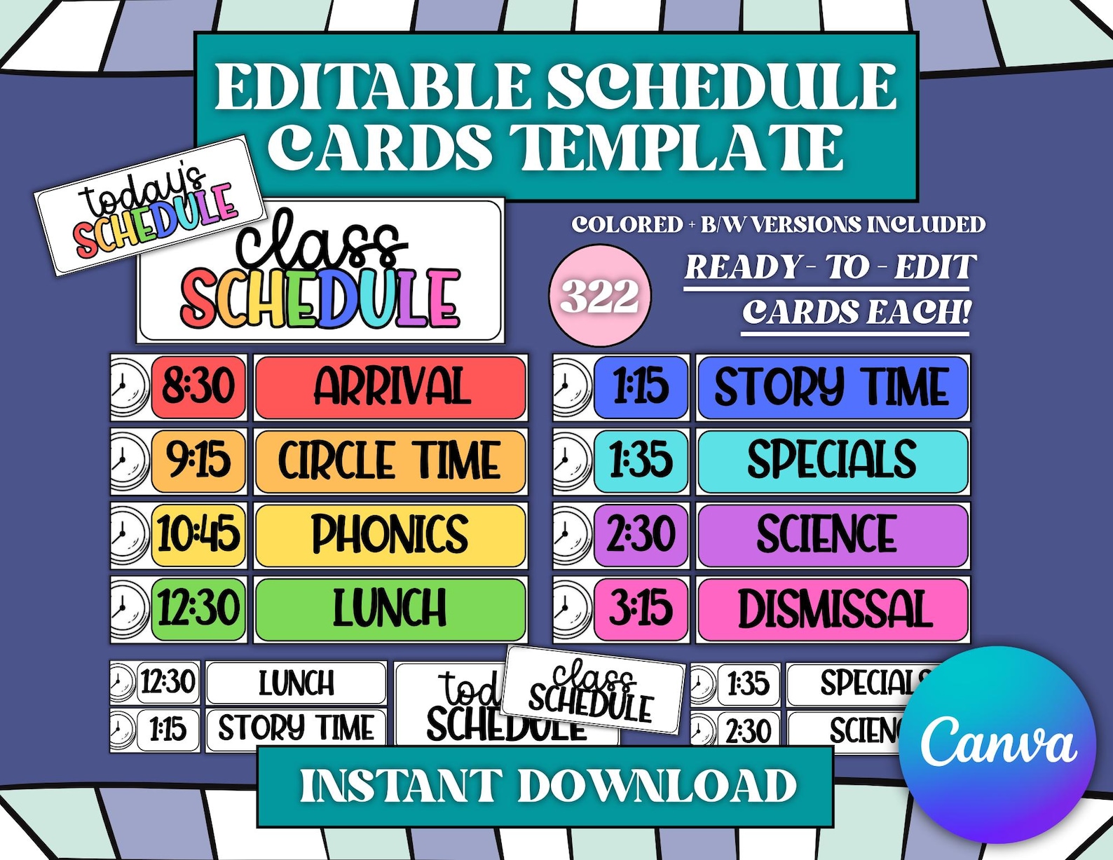 Classroom Editable Schedule Cards Printable Daily Schedule Template for ...