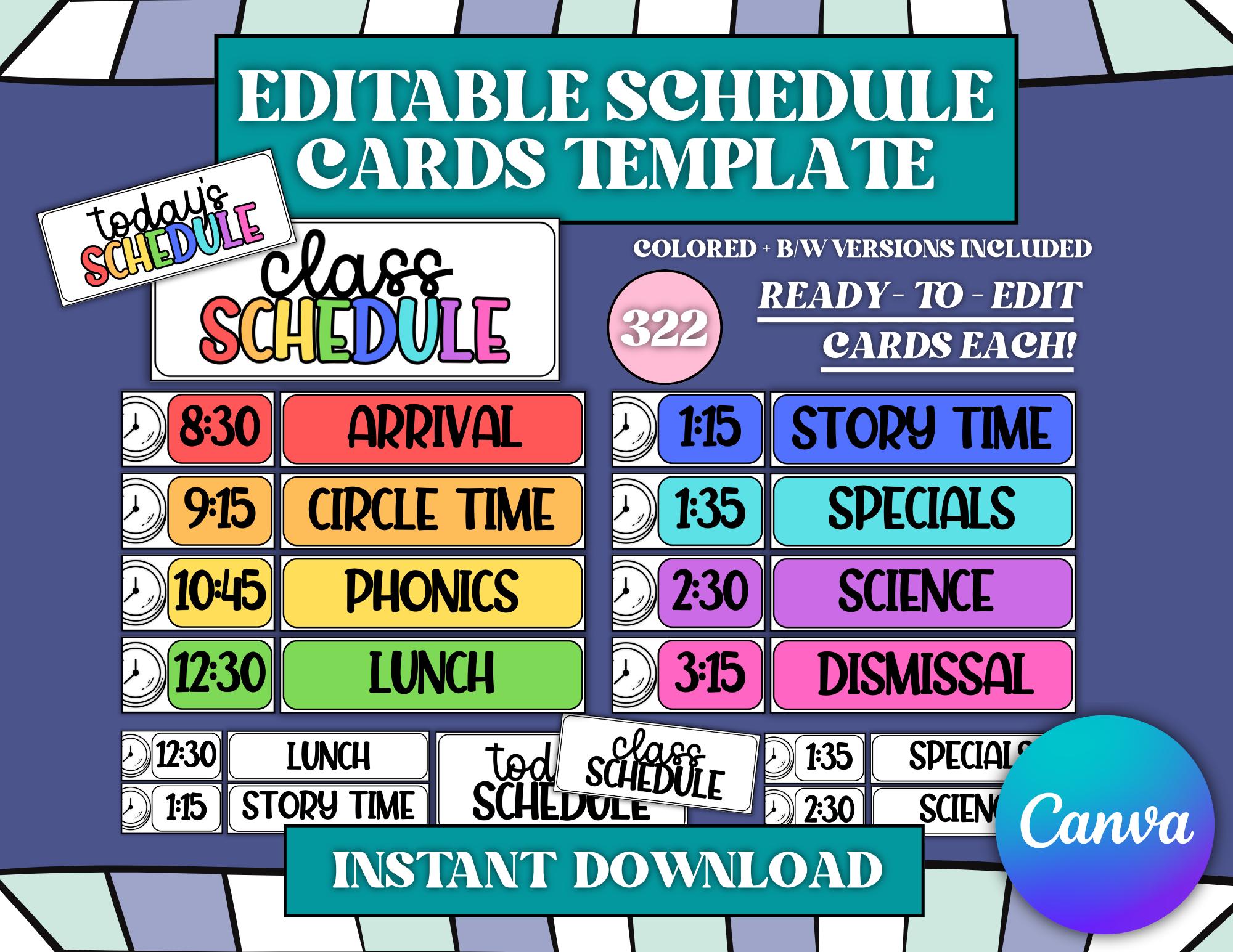 Classroom Editable Schedule Cards Printable Daily Schedule Template for ...