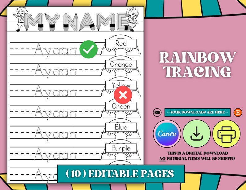 Custom Name Tracing Editable Template for Homeschool Name Tracing ...