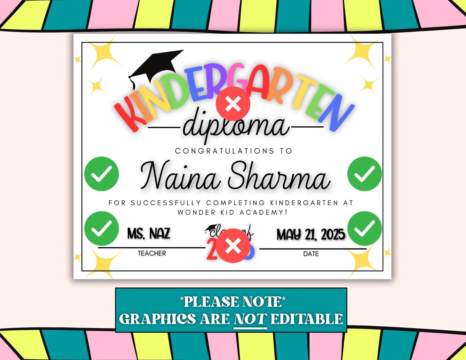 Editable Kindergarten Diploma Template, Instant Download, 2024 ...