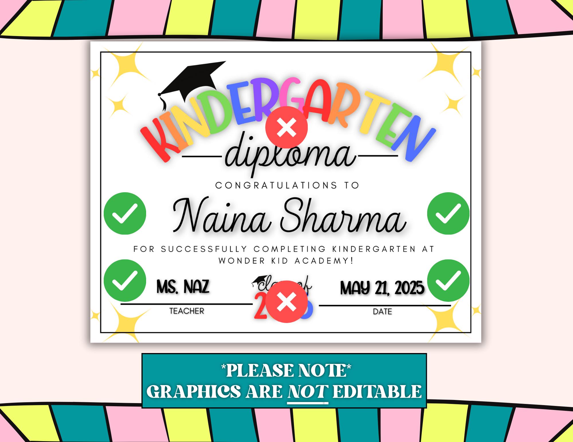 Editable Kindergarten Diploma Template, Instant Download, 2024 ...