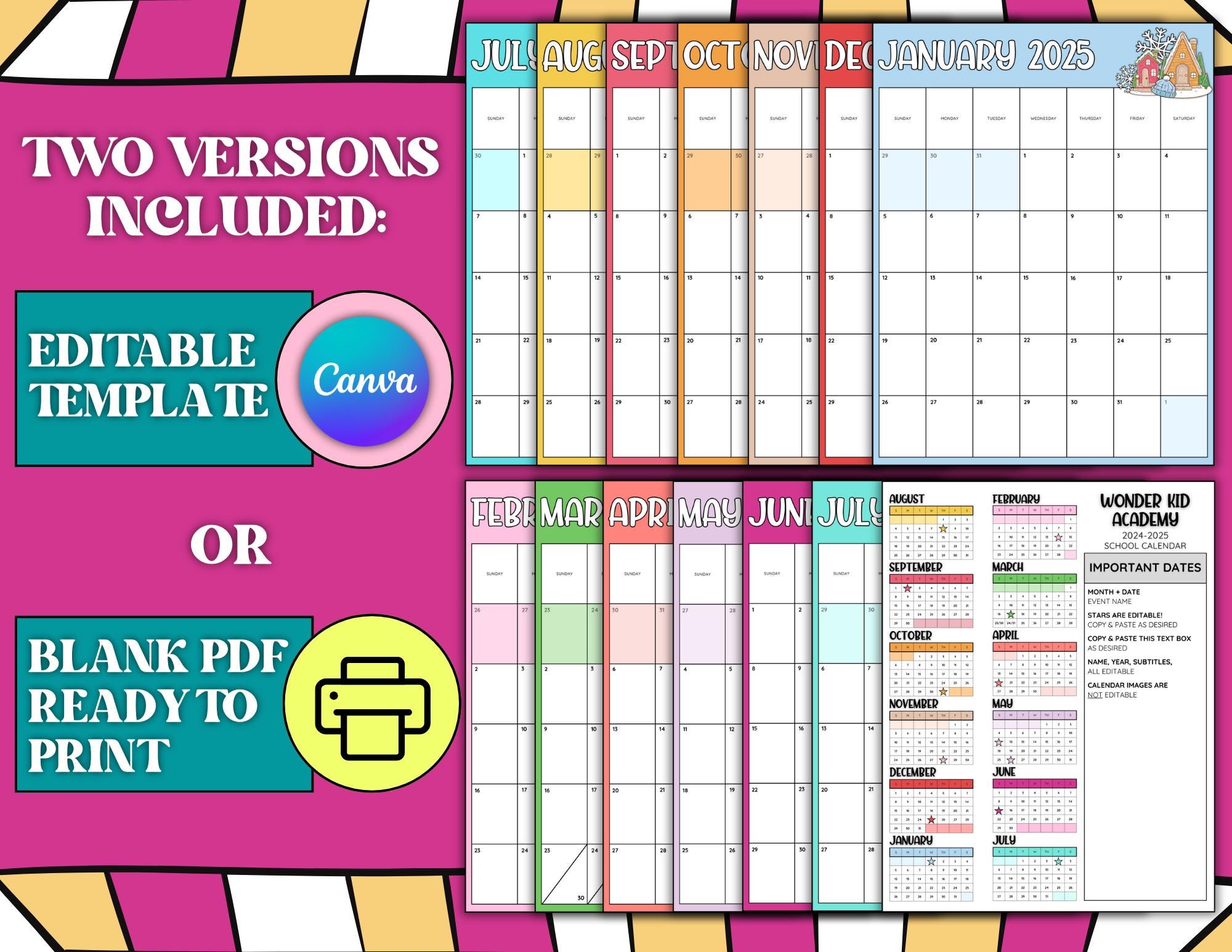 2024-2025 Editable School Year Calendar Printable Template Instant ...