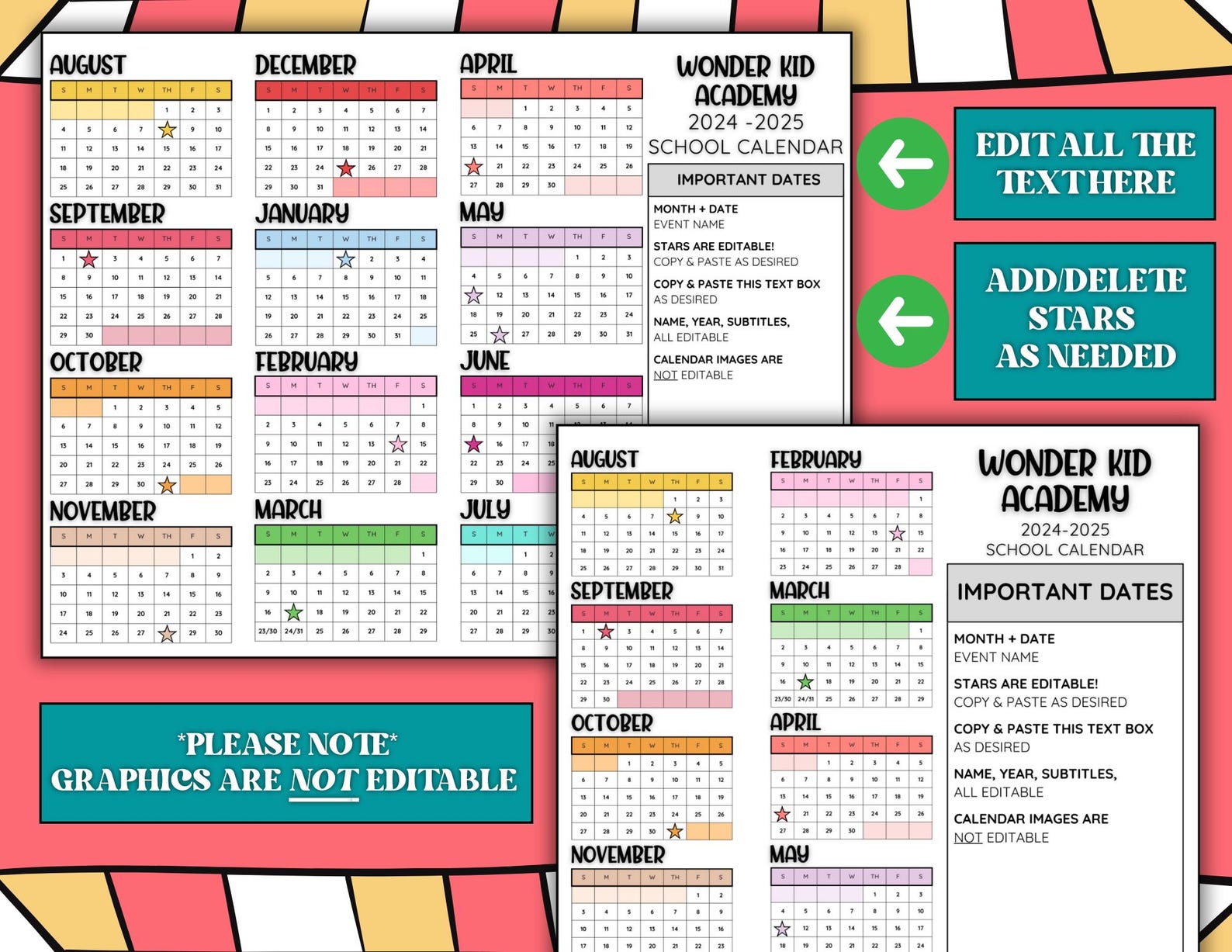 2024-2025 Editable School Year Calendar Printable Template Instant ...