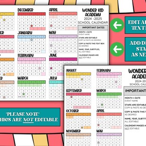 2024-2025 Editable School Year Calendar Printable Template Instant ...