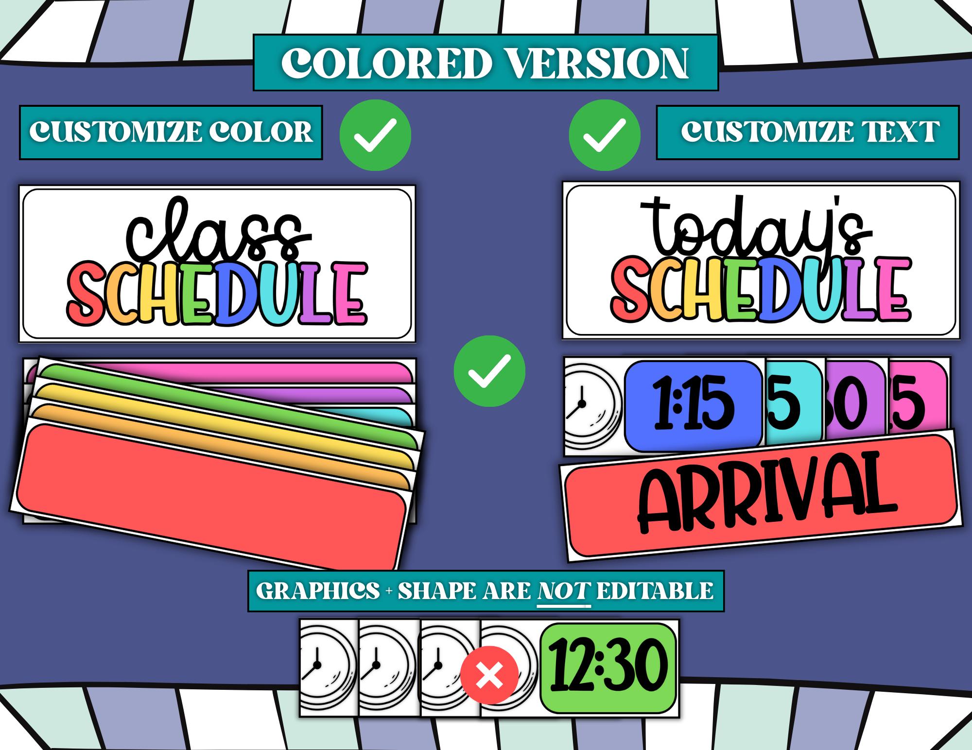 Classroom Editable Schedule Cards Printable Daily Schedule Template for ...