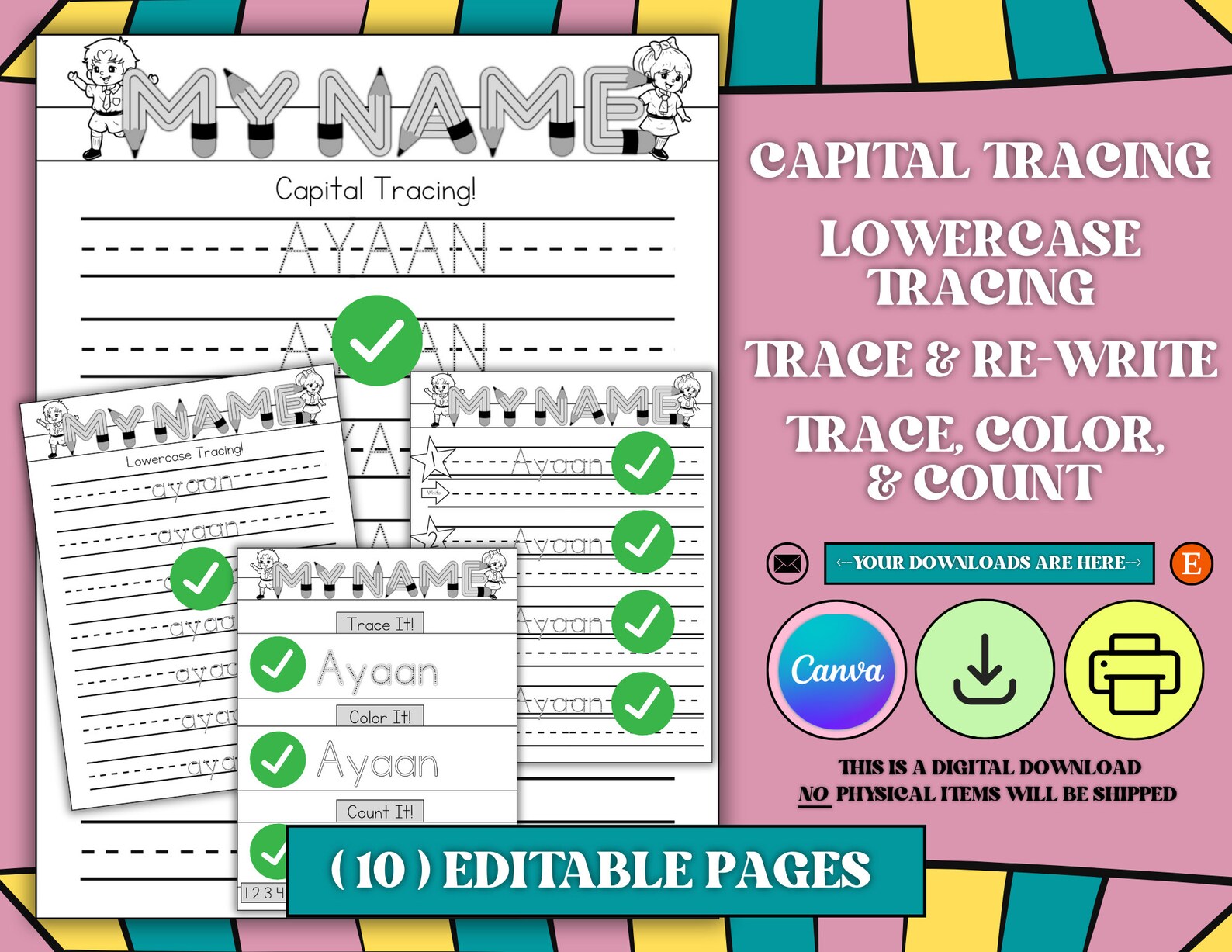 Custom Name Tracing Editable Template for Homeschool Name Tracing ...