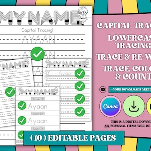 Custom Name Tracing Editable Template for Homeschool Name Tracing ...