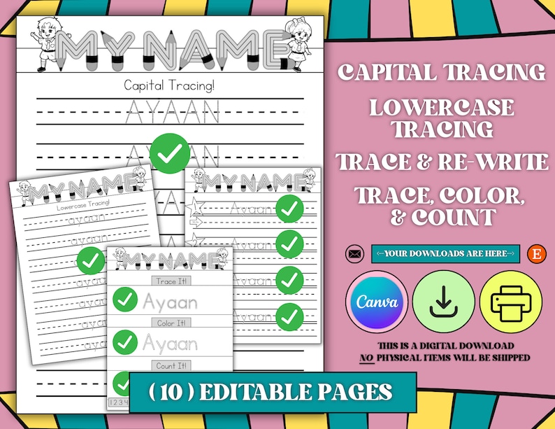 Custom Name Tracing Editable Template for Homeschool Name Tracing ...