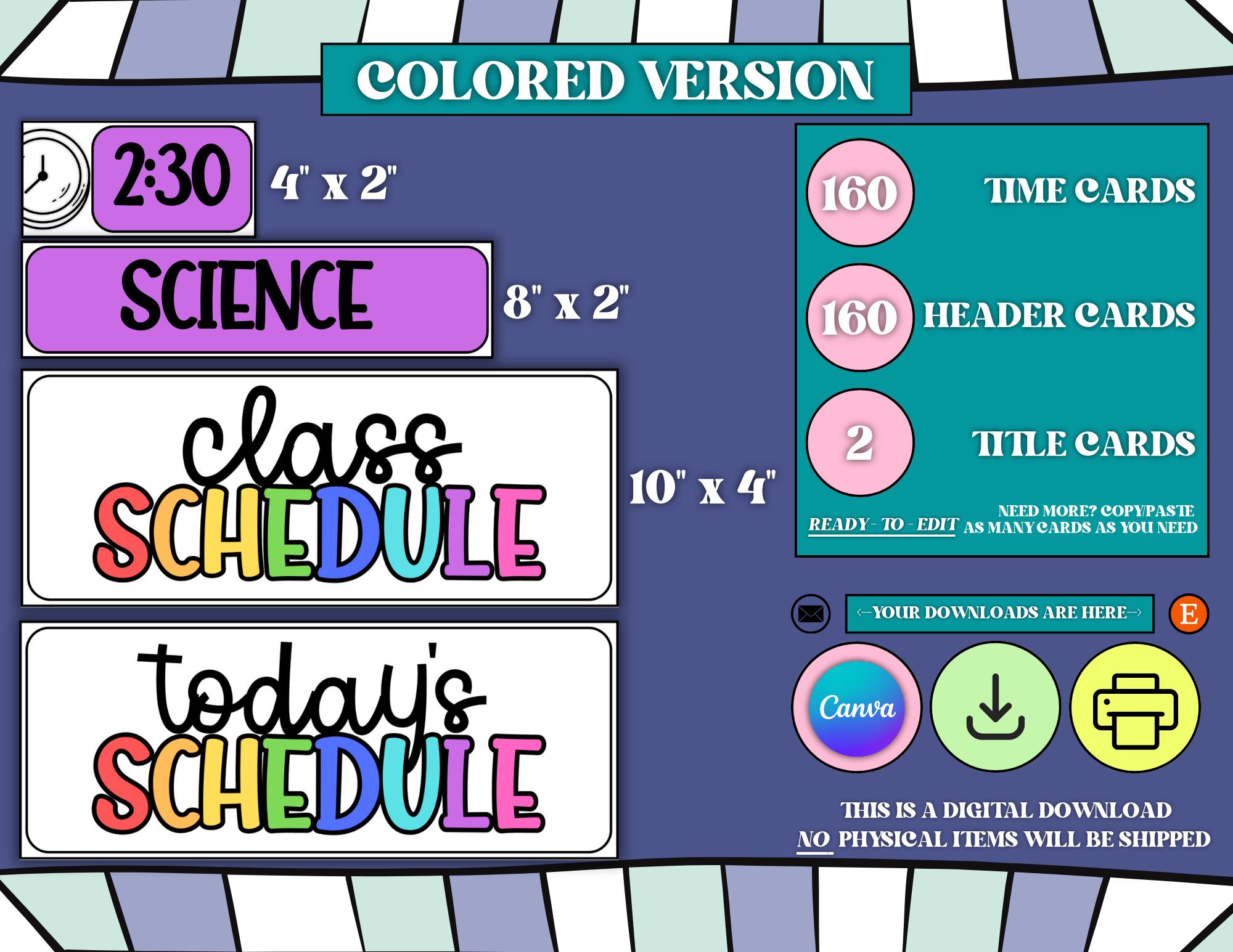 Classroom Editable Schedule Cards Printable Daily Schedule Template for ...