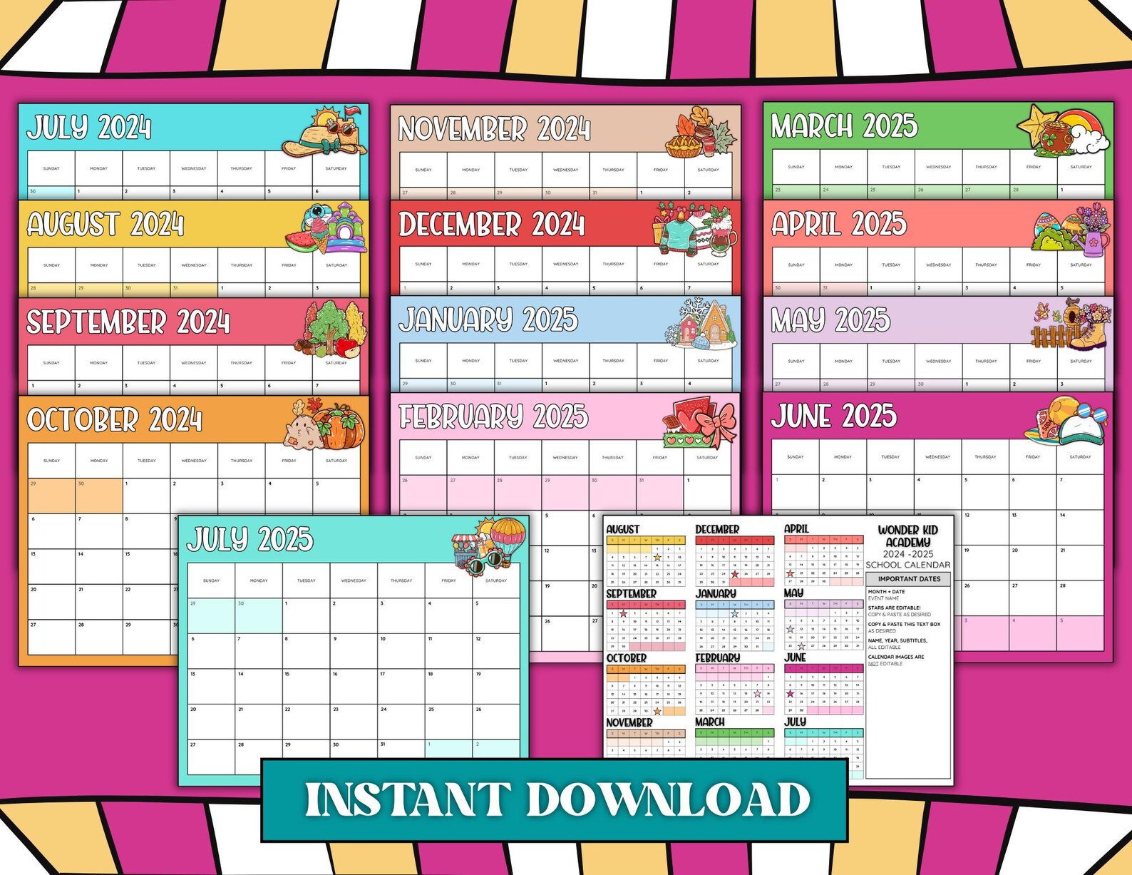 2024-2025 Editable School Year Calendar Printable Template Instant ...