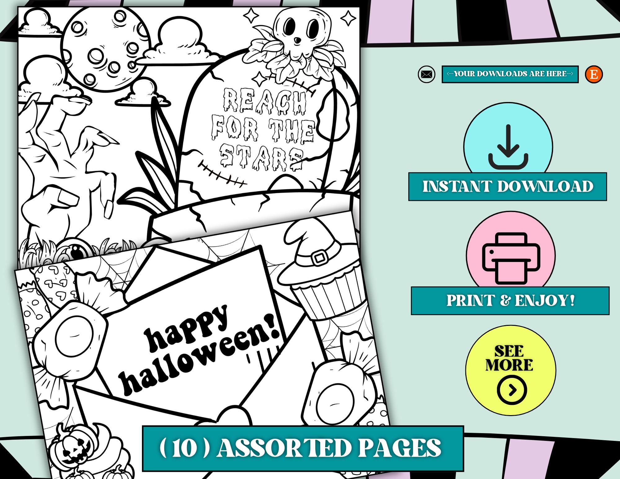 10 Halloween Coloring Pages for Kids Halloween Party Activity Printable ...