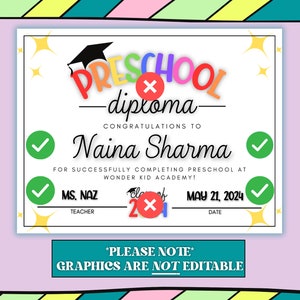 Editable Preschool Diploma Template, Instant Download, 2024 Preschool ...