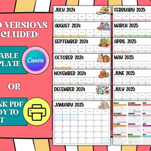 2024-2025 Editable School Year Calendar Printable Template Instant ...