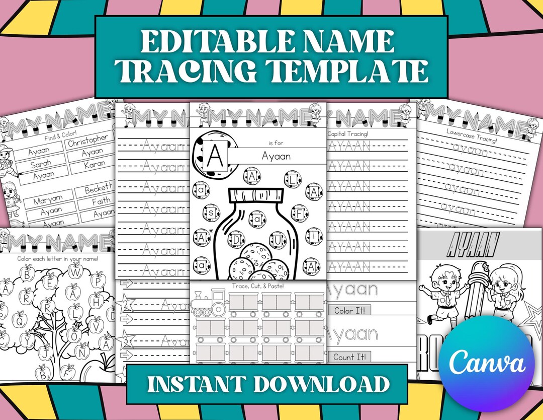 Custom Name Tracing Editable Template for Homeschool Name Tracing ...