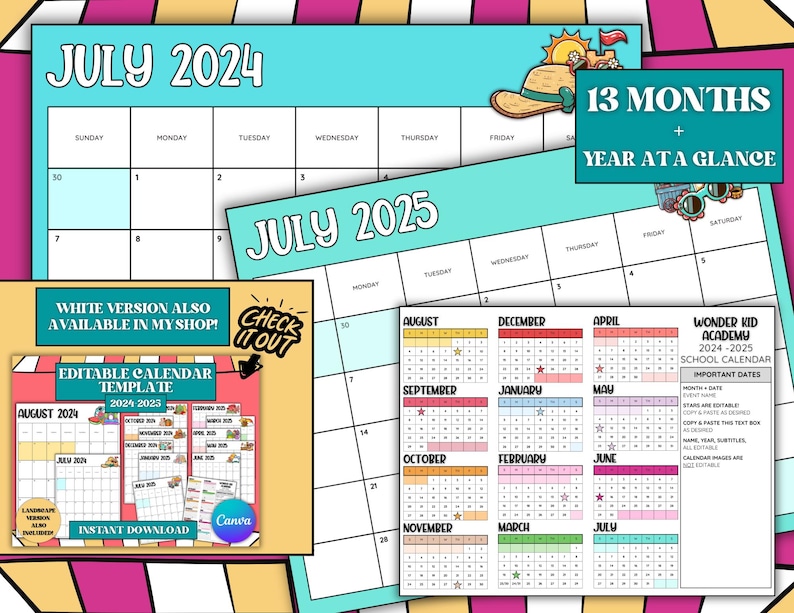 2024-2025 Editable School Year Calendar Printable Template Instant ...