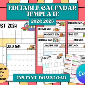 2024-2025 Editable School Year Calendar Printable Template Instant ...
