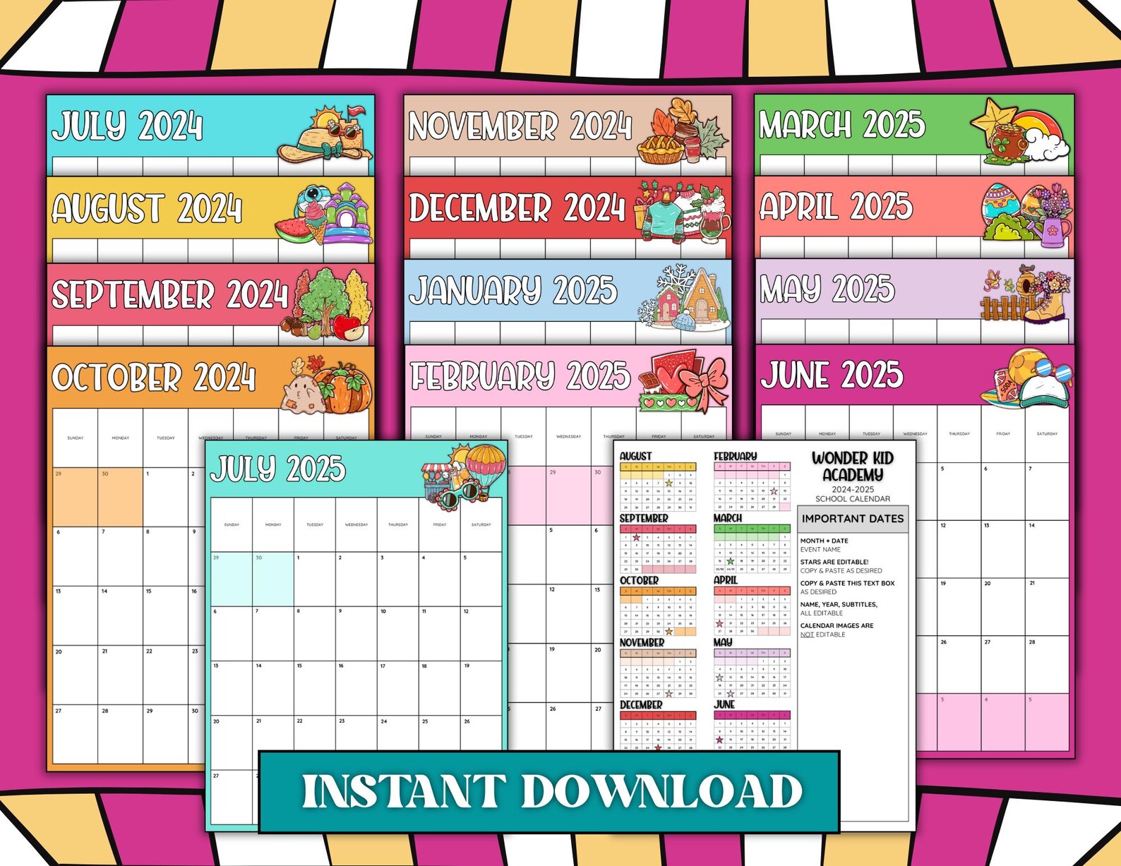 2024-2025 Editable School Year Calendar Printable Template Instant ...
