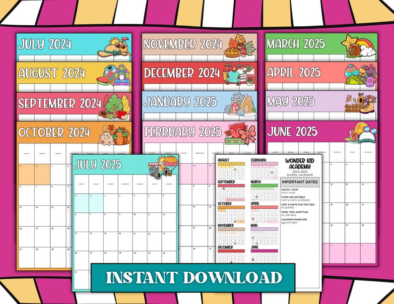 2024-2025 Editable School Year Calendar Printable Template Instant ...