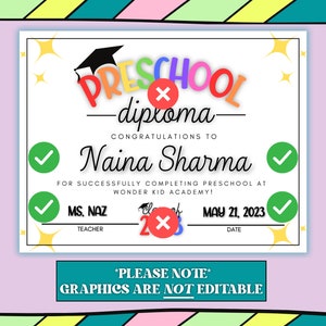 Editable Preschool Diploma Template Instant Download - Etsy