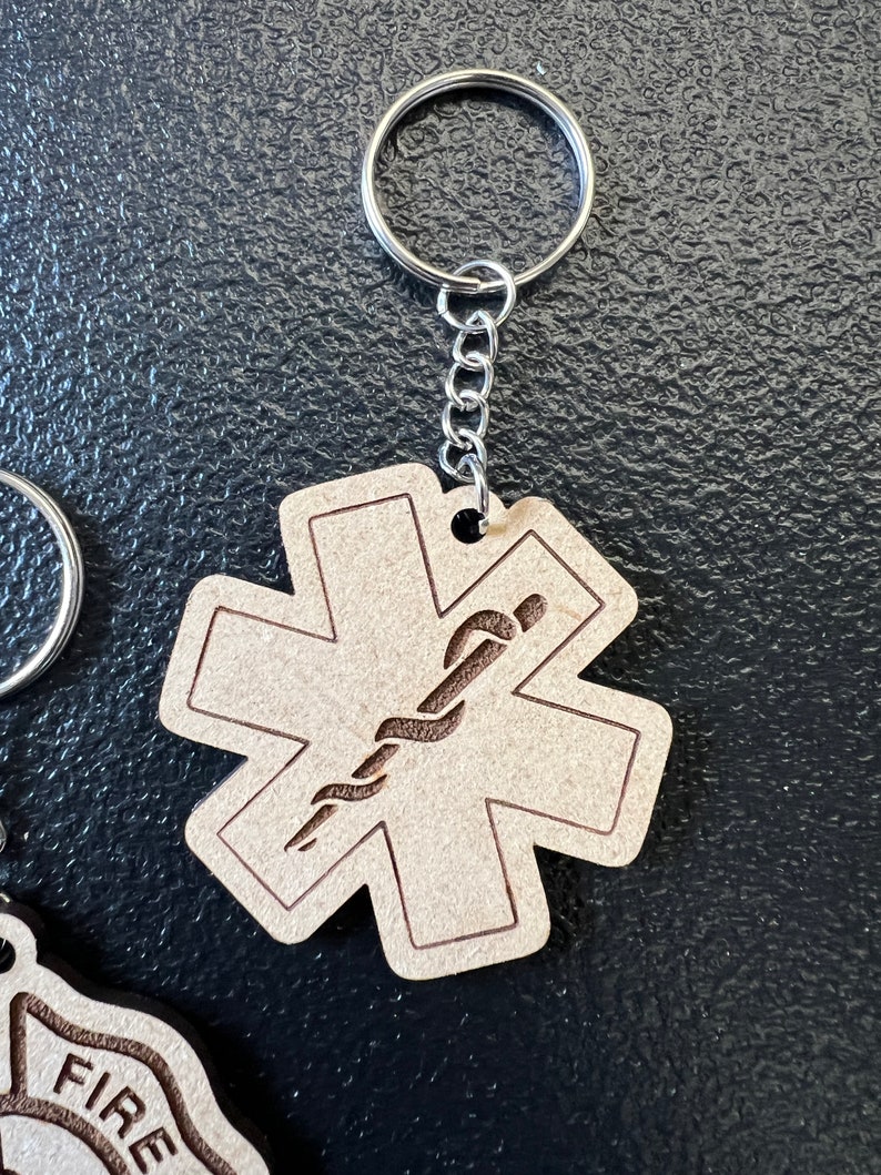 Engraved Wood First Responder Keychain: Fireman, Police, EMT - Etsy