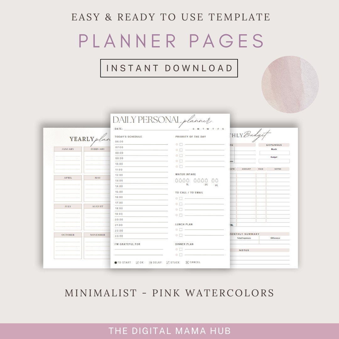 Minimalist Planner - Printable PDF Planner, Planner Bundle, Daily ...