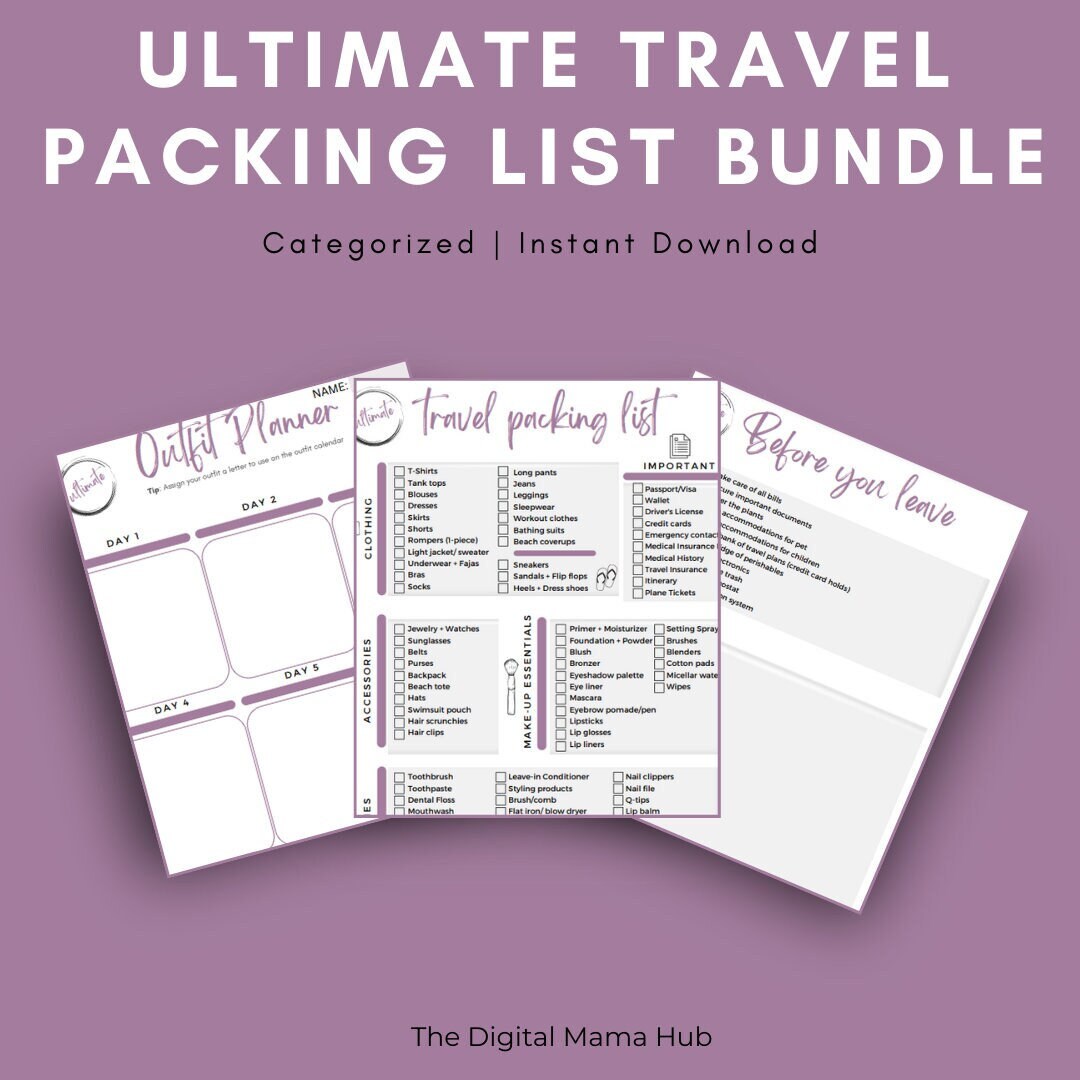 Packing List Bundle Printable | Ultimate Travel Packing List | Vacation ...