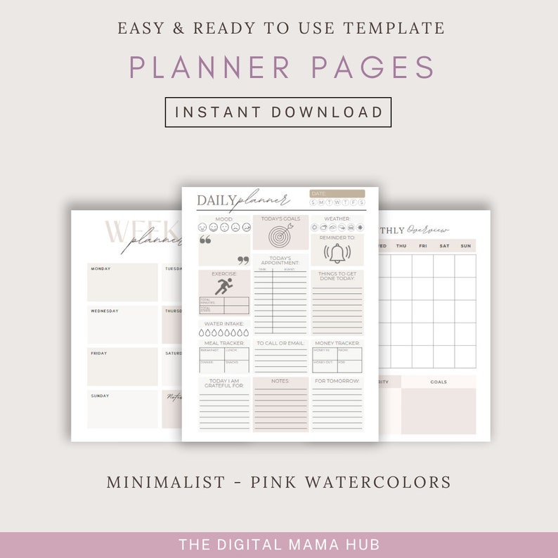 Minimalist Planner - Printable PDF Planner, Planner Bundle, Daily ...