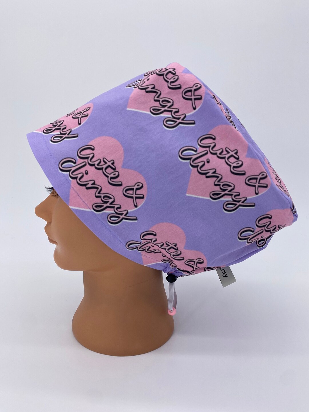 Funny Clingy Scrub Cap, Women's Pink and Purple Hearts Euro Fit Scrub ...