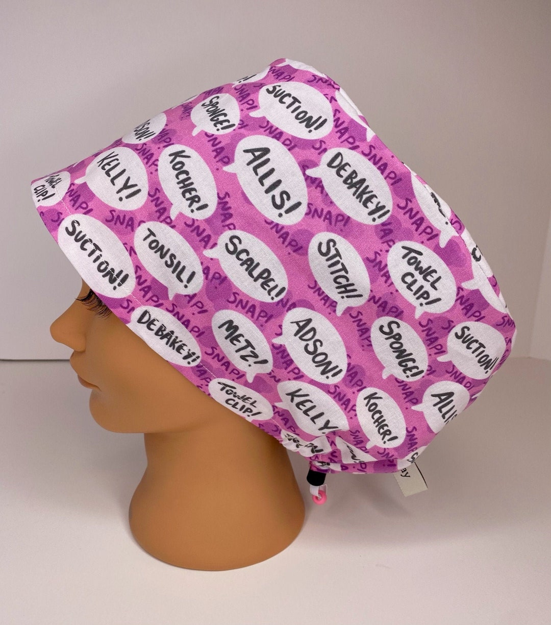 The Basic 2, Women's Euro Style Scrub Cap, Fun Pink and White Surgical ...