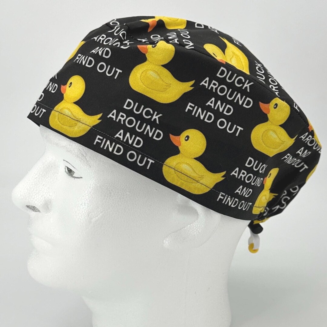 MENS Funny Scrub Cap Black Surgical Hat, Snarky Humor Scrub Cap, Duck ...