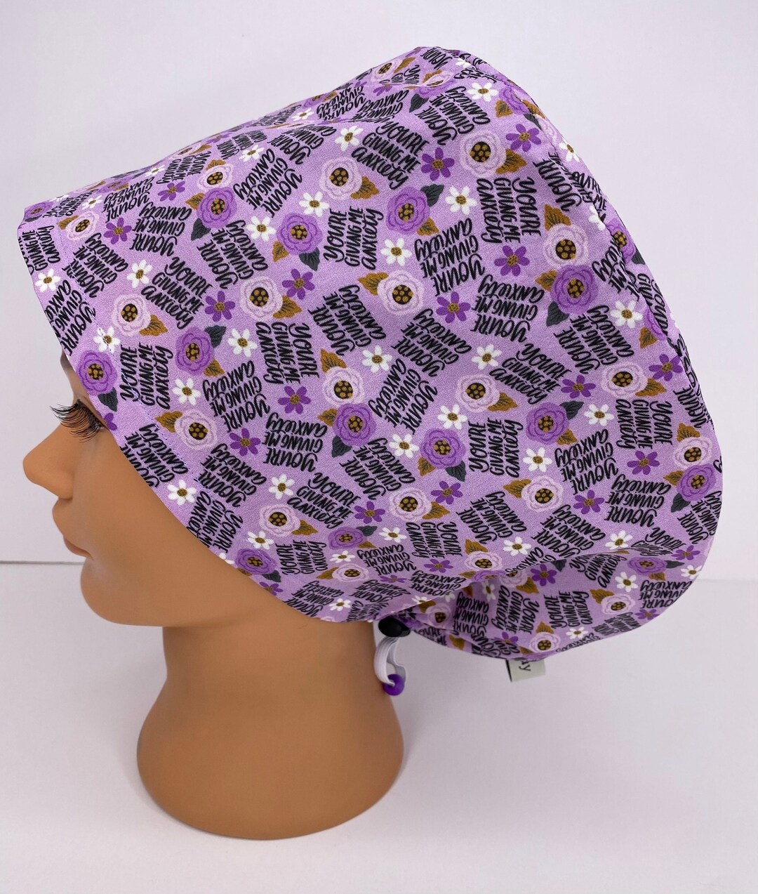 Funny Anxiety Scrub Cap Women's Euro Surgical Hat Sassy Purple Floral ...