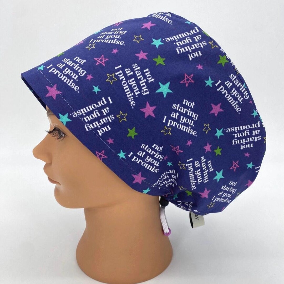 Staring, Funny Surgical Hat, Womens Euro Scrub Cap, Blue Scrub Cap ...