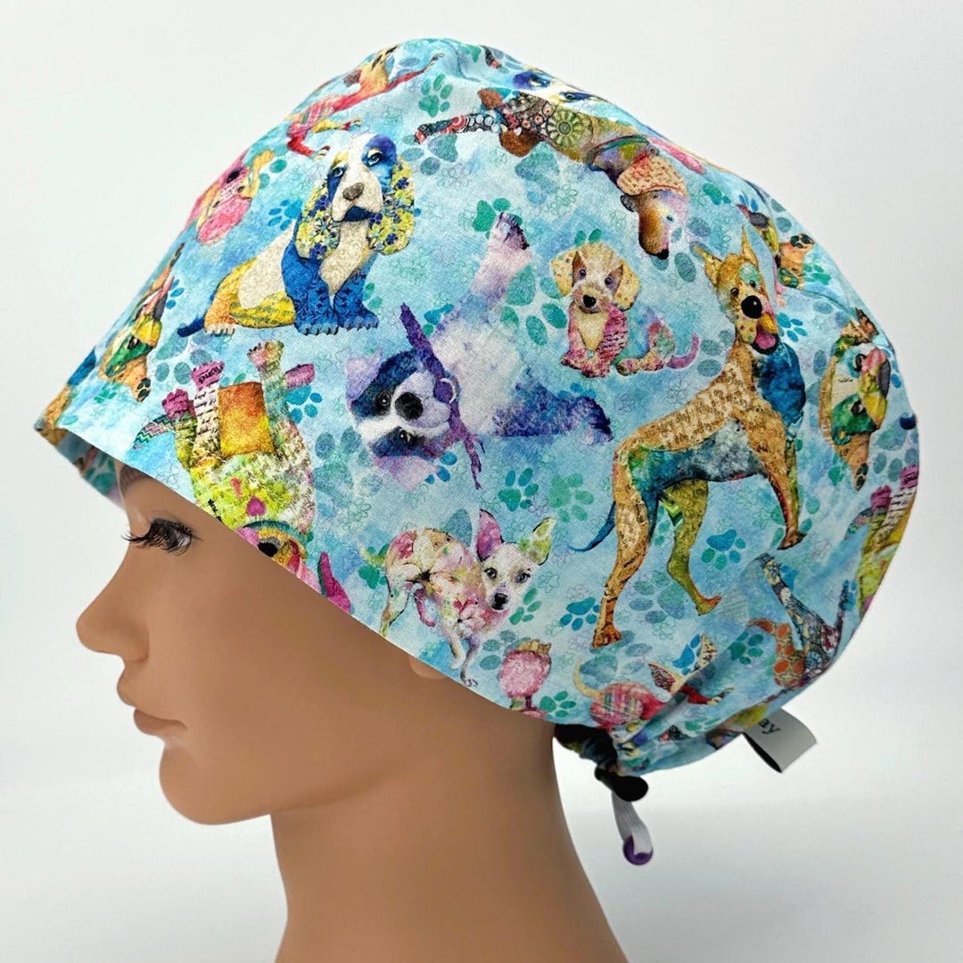 Pup Toss Up, Women's Euro Scrub Cap, Surgical Hat, Note Some Pups Are ...