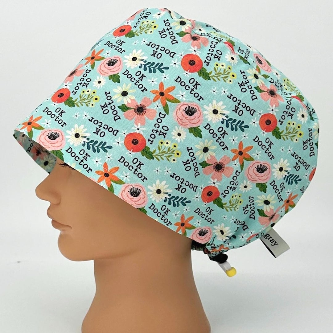 Funny Womens Euro Scrub Cap Snarky Green Floral Surgical Hat for ...