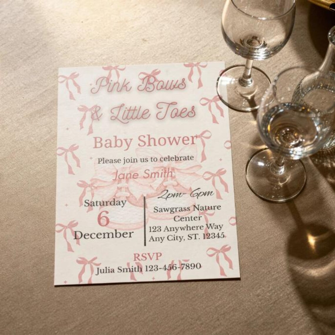 Baby Shower Invitation- Pink Bows and Little Toes - Etsy