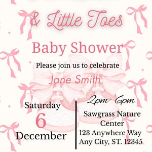 Baby Shower Invitation- Pink Bows and Little Toes - Etsy