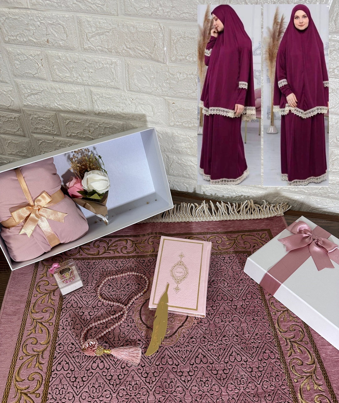 Luxry Kuran Set With Prayer Dress and Prayer Rug. Islamic Gift |muslim ...