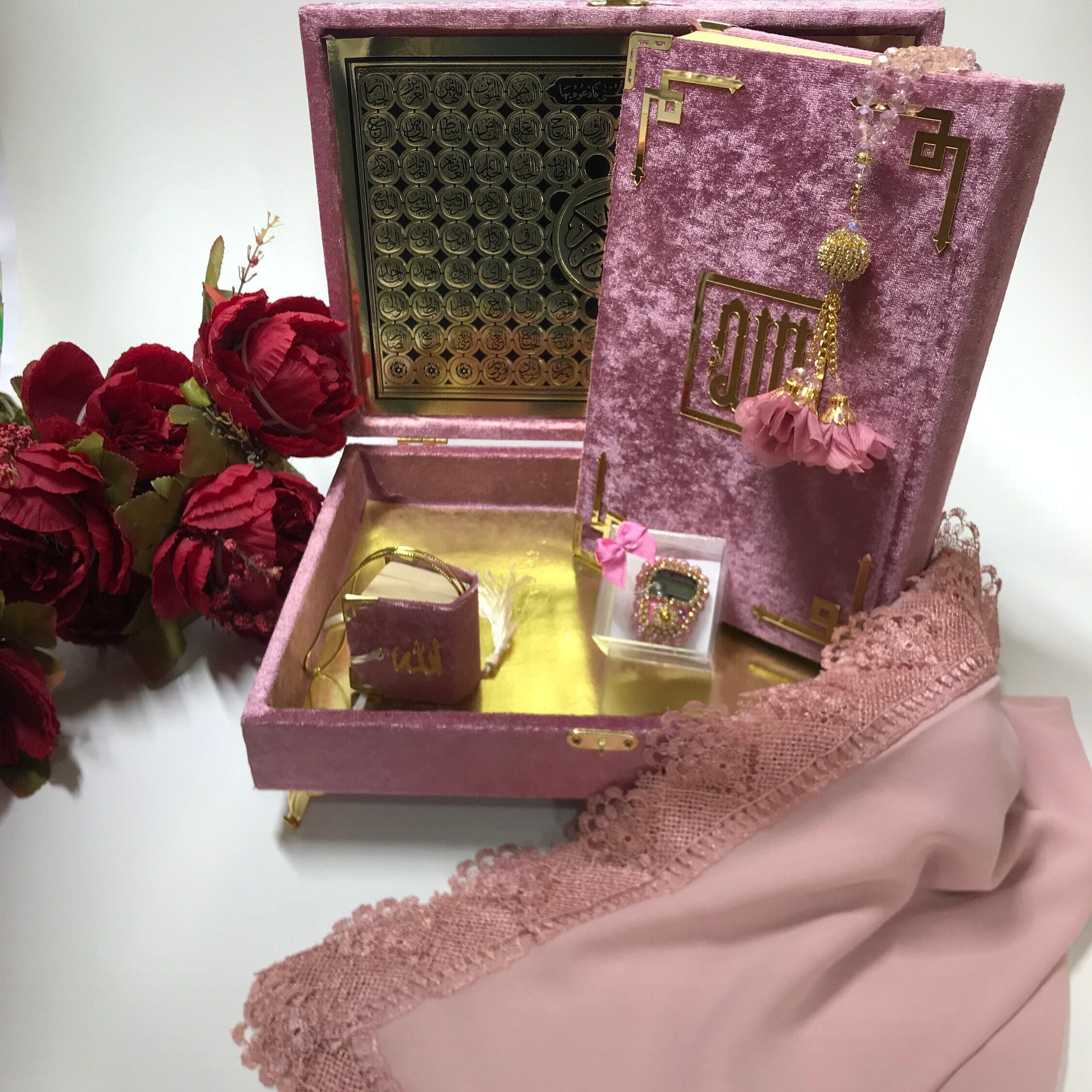 Velvet Quran Gift Set Islamic Prayer Scarf Islamic Gift Set Rosary ...