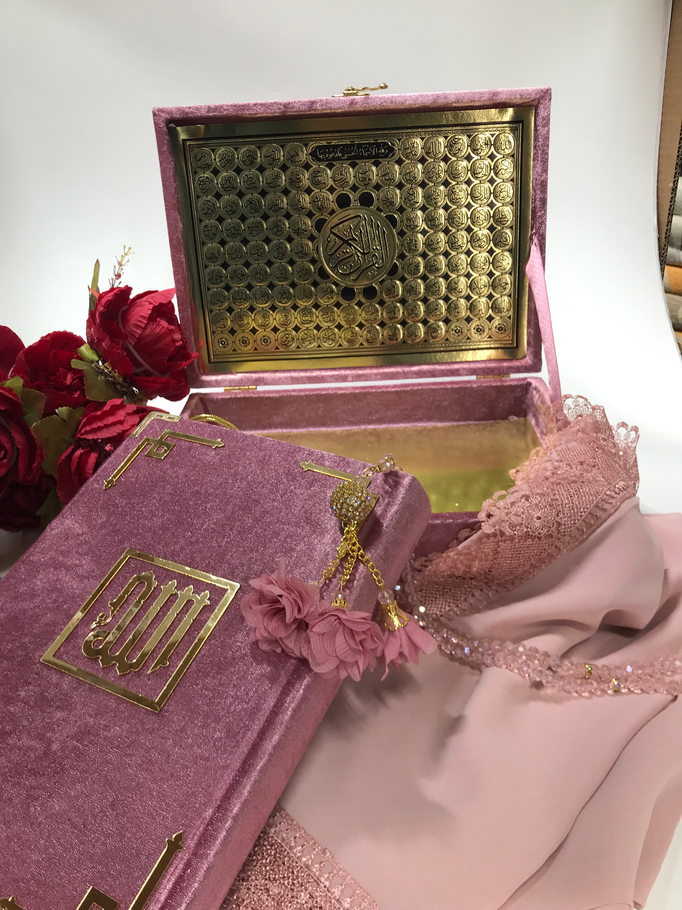 Velvet Quran Gift Set Islamic Prayer Scarf Islamic Gift Set - Etsy