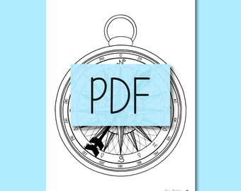 Coloring Page 'compass,' Instant Download, Print at Home, Anxiety ...