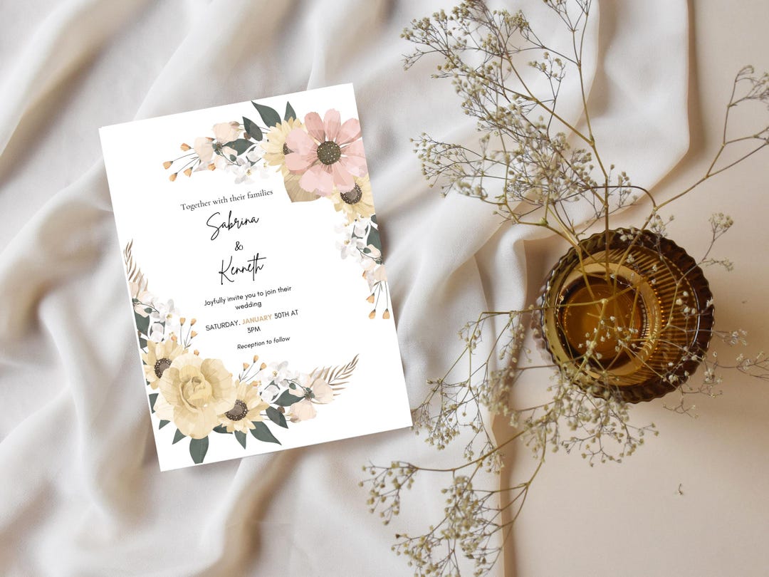 Printable Wedding Invitation Template, Wedding Invitation Front and ...