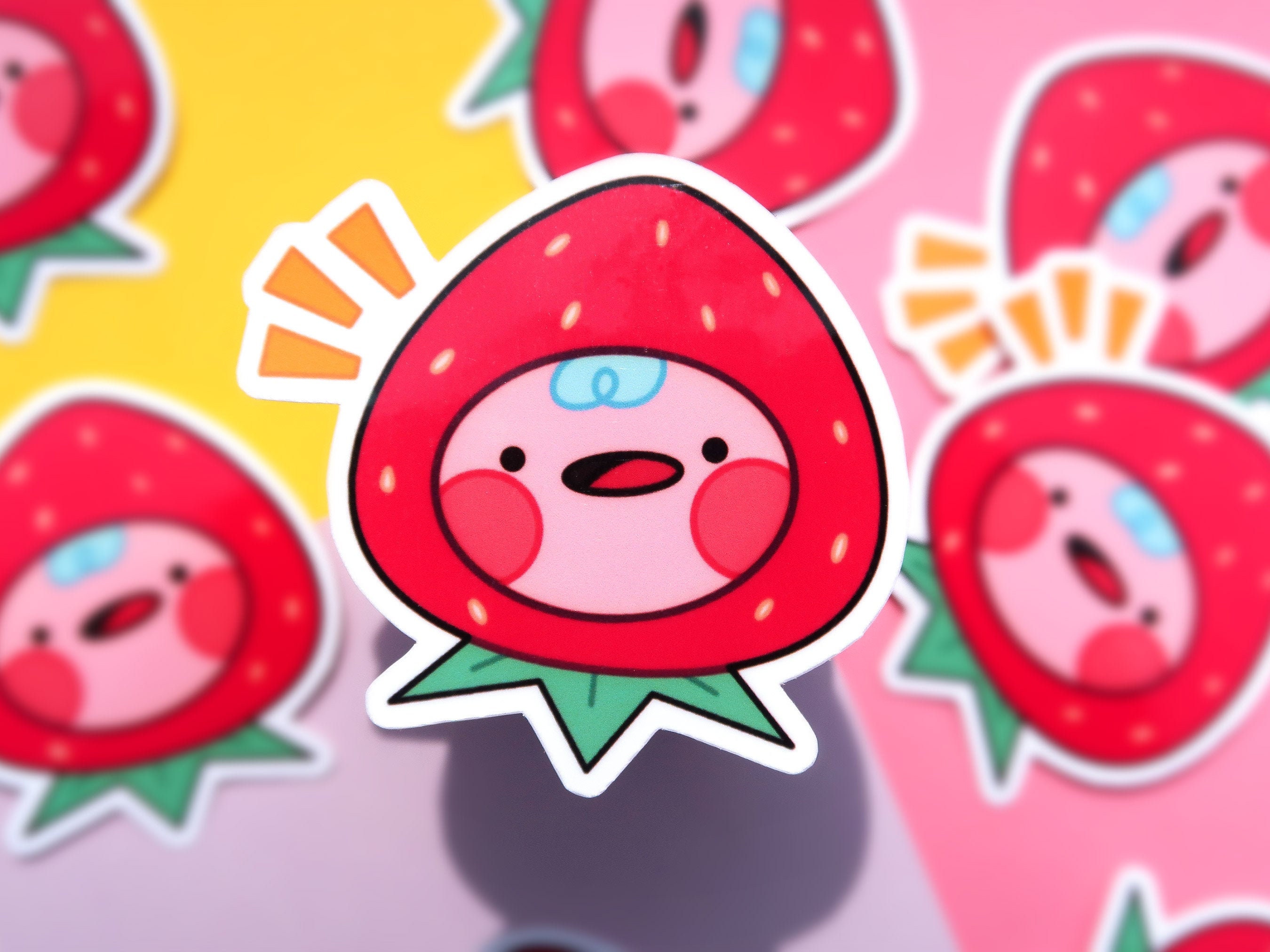 Berry Boi Cute Strawberry Hat Fruit Sticker Kawaii Glossy Water ...