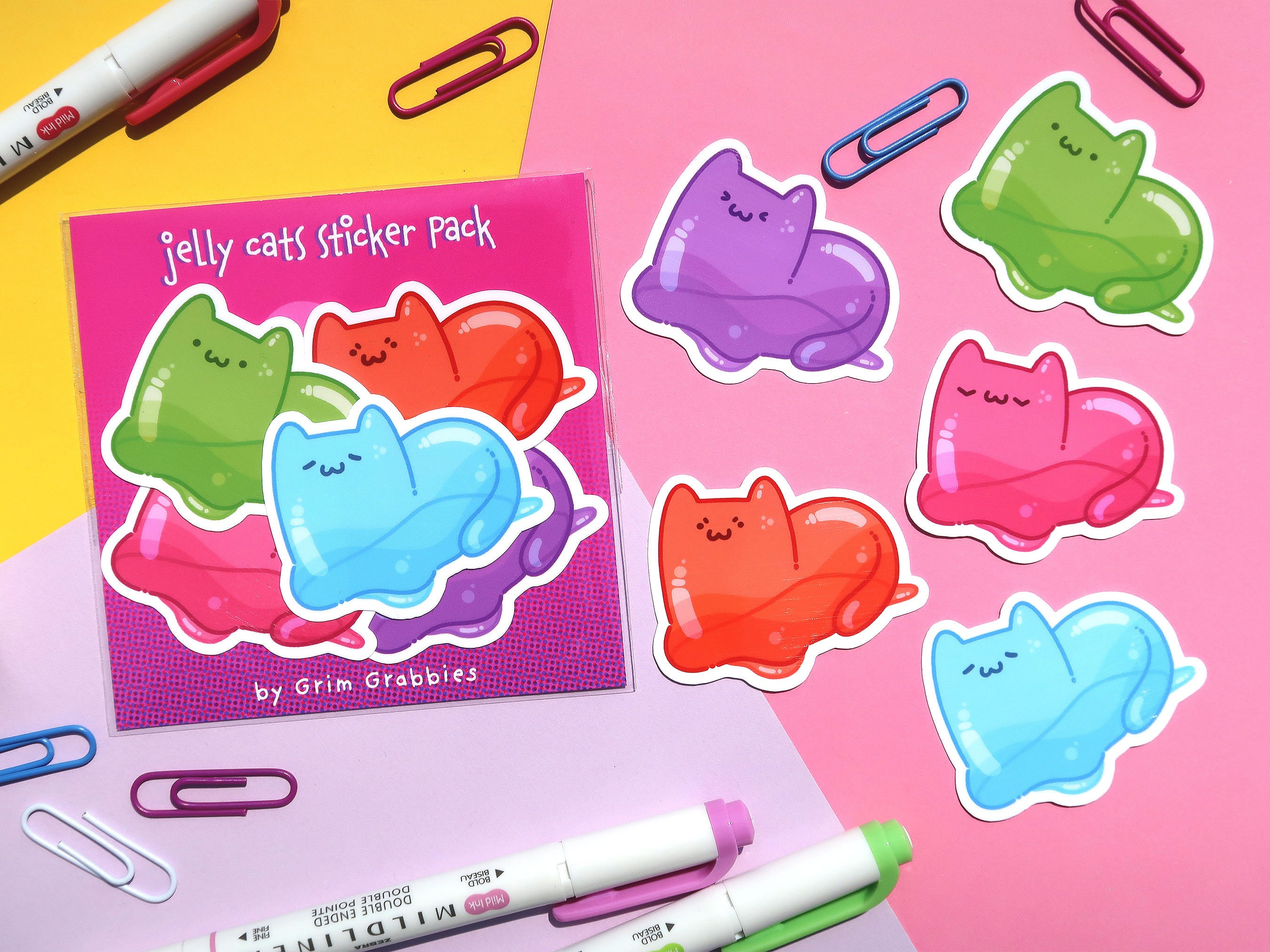 Jelly Cats Sticker Pack Cute Jelly Slime Cat Stickers | Etsy