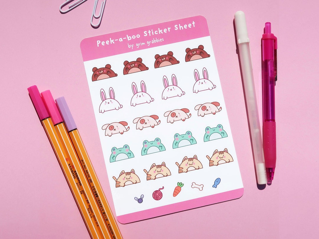 Peek-a-boo Sticker Sheet Cute Kawaii Animal Matte Stickers Planner ...