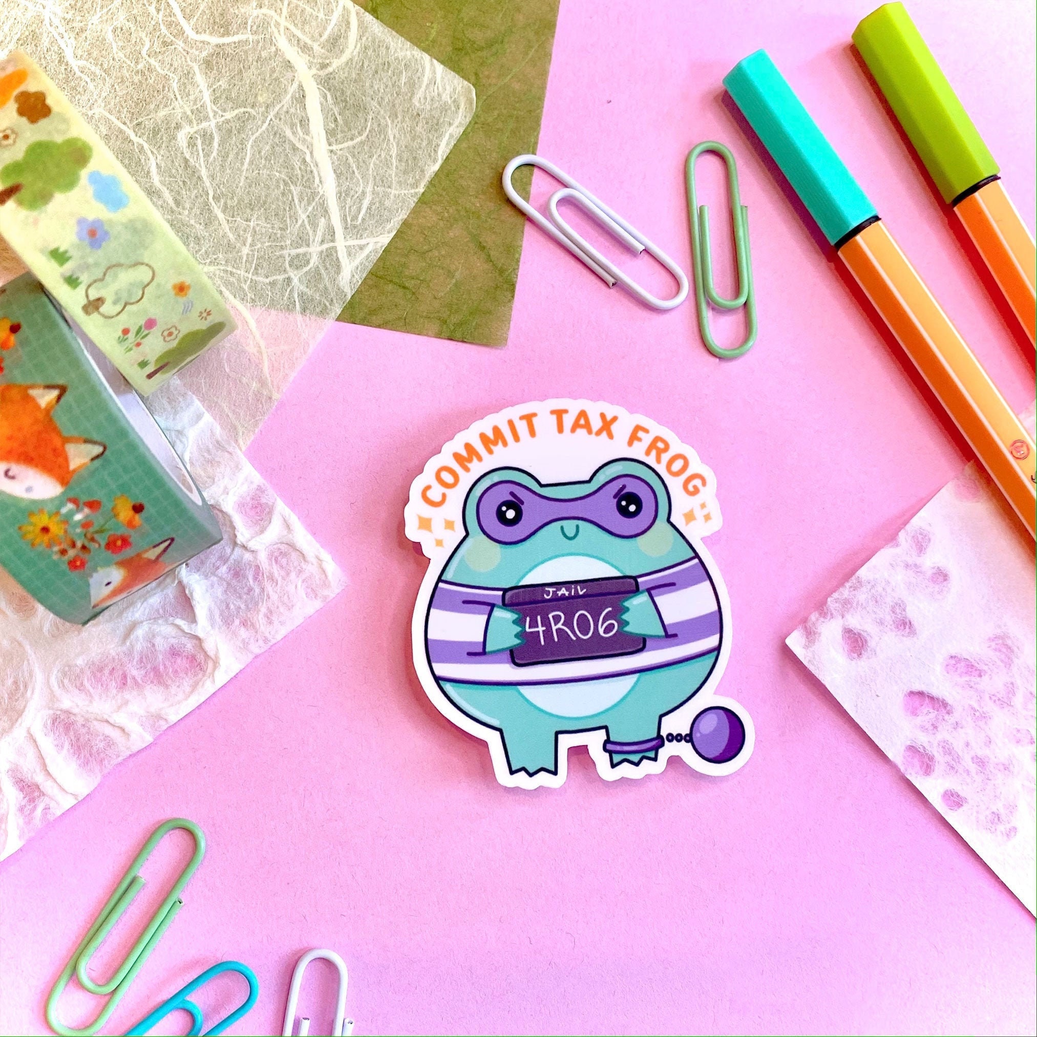 Commit Tax Frog Sticker Cute Glossy Frog Sticker Commit Tax - Etsy