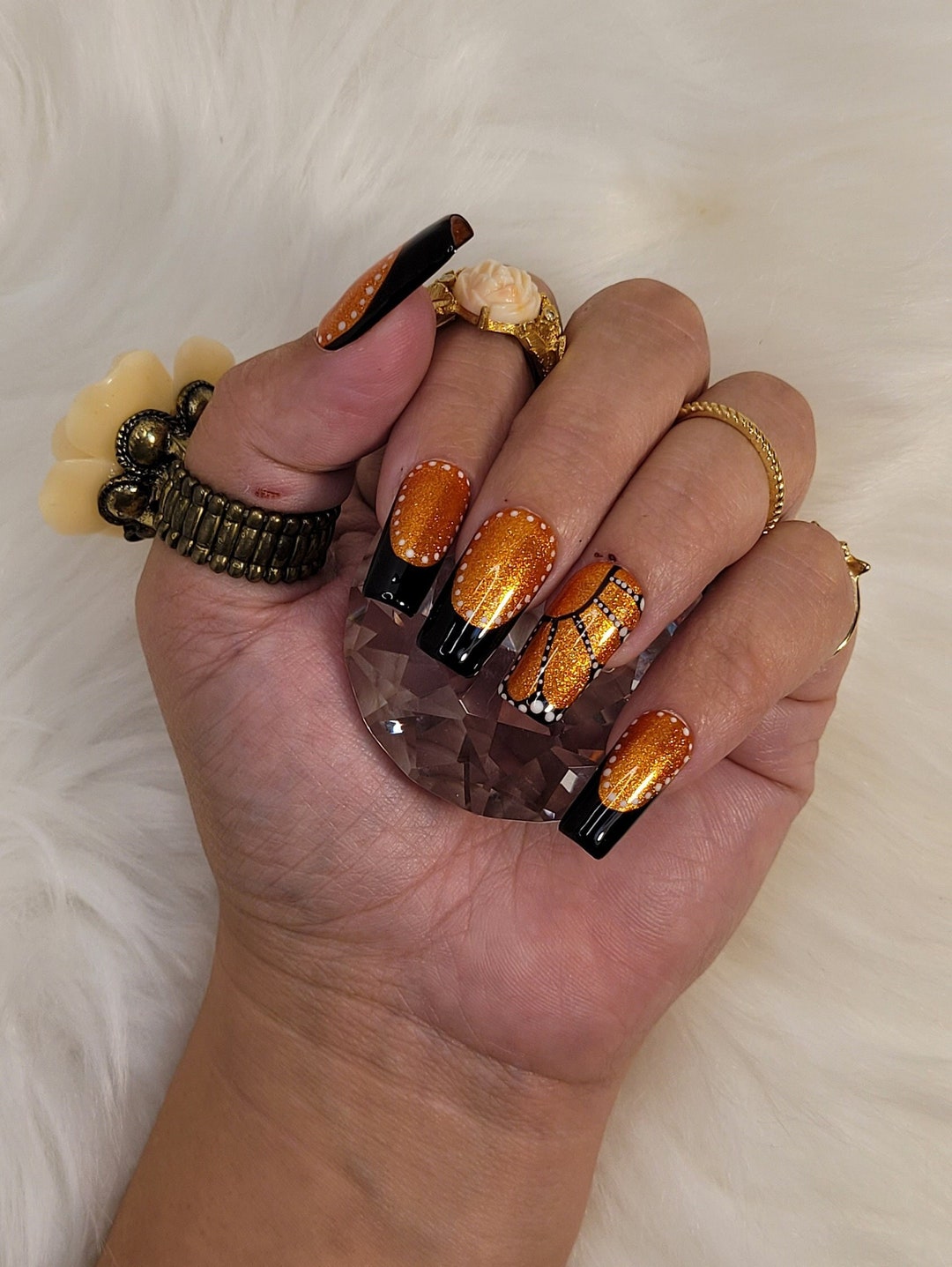 French Monarch Set Press on Nails Monarch Butterfly Wing Inspired ...